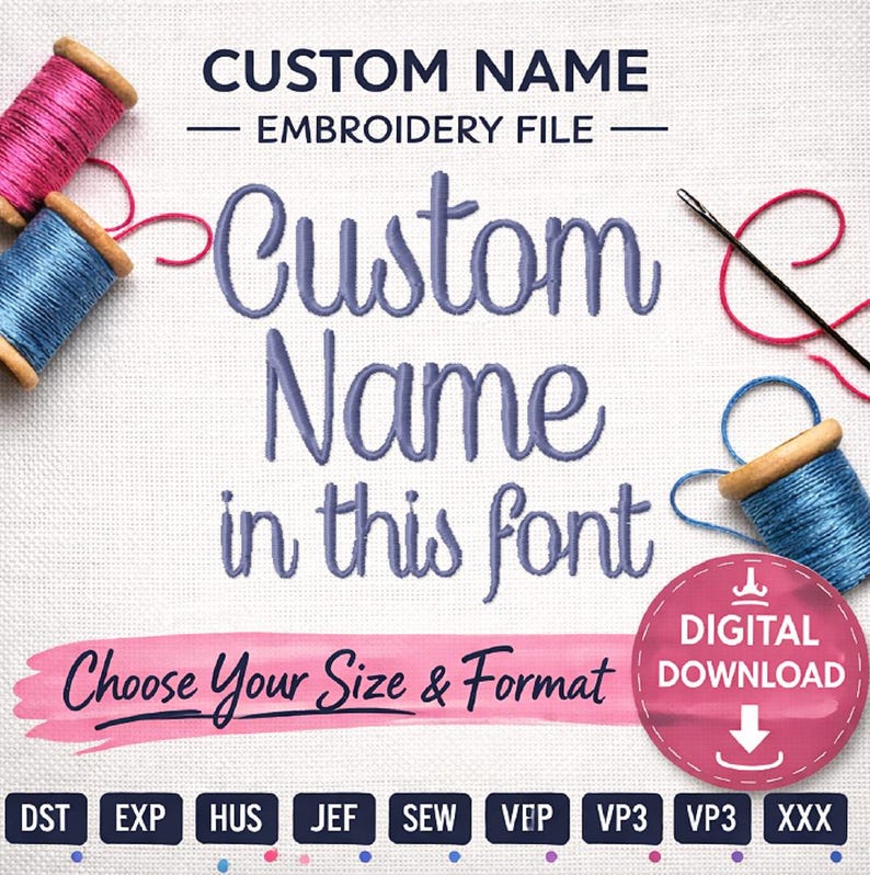 Custom Name Machine Embroidery Design – Caneletter Cursive Font ...