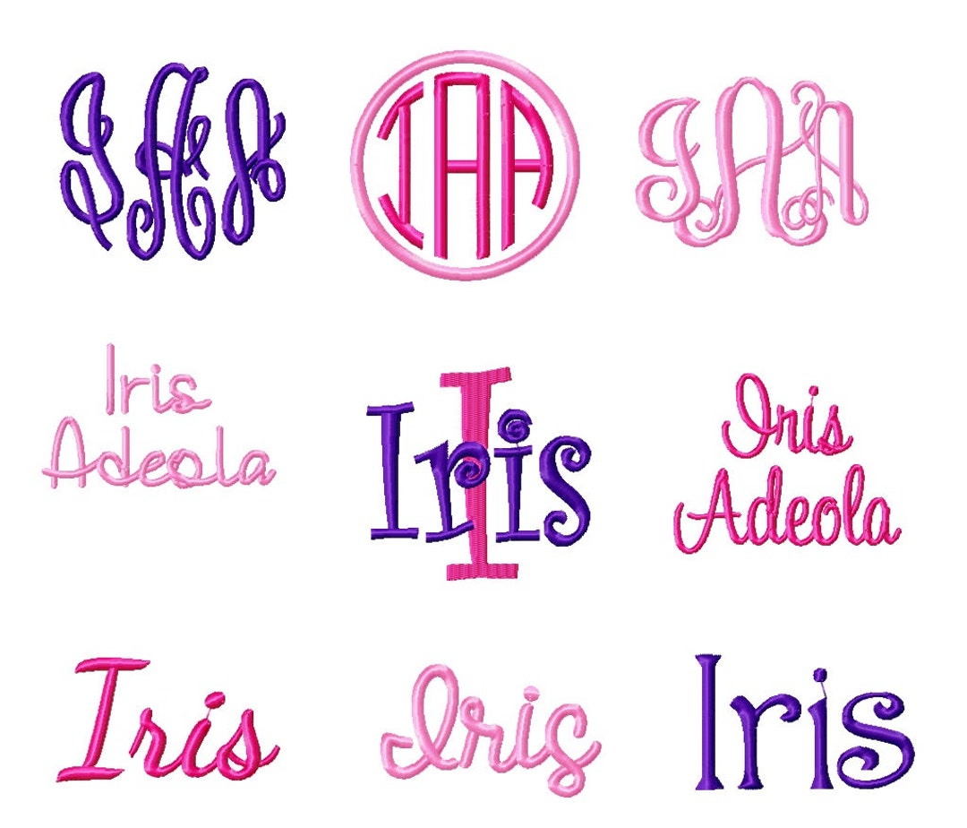 DIGITAL DOWNLOAD EMBROIDERY Design Files - 9 Custom Monogram and Name ...