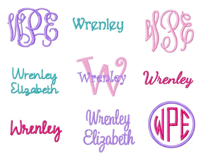DIGITAL DOWNLOAD EMBROIDERY Design Files - 9 Custom Monogram and Name ...