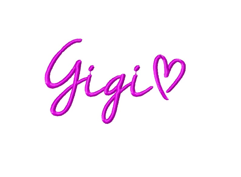 DIGITAL DOWNLOAD EMBROIDERY - Gigi With Heart Cursive - 4x4 5x7 7x5 ...