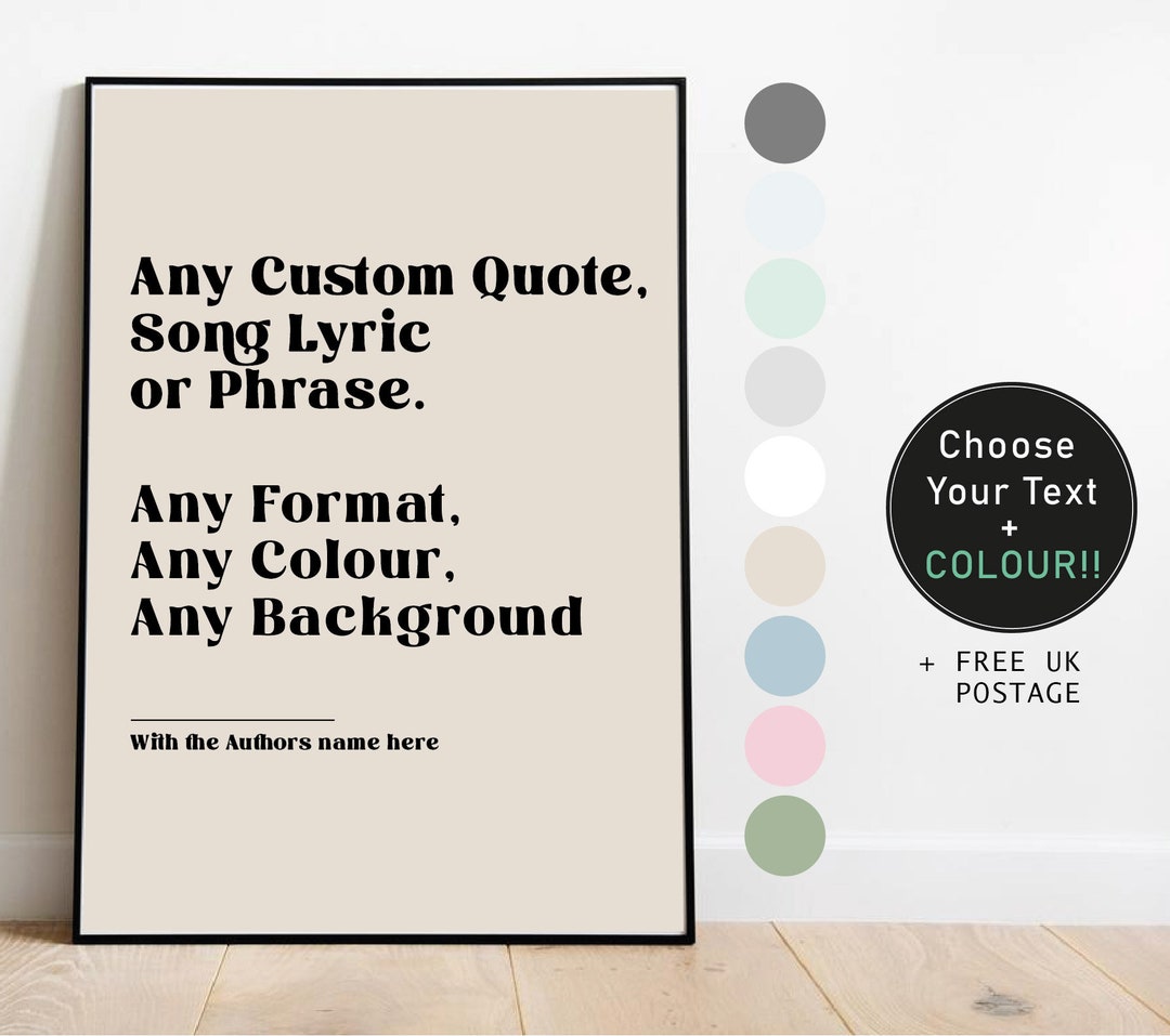 Custom Quote Print, Fun Font | Custom Wall Art, Personalised Lyric ...