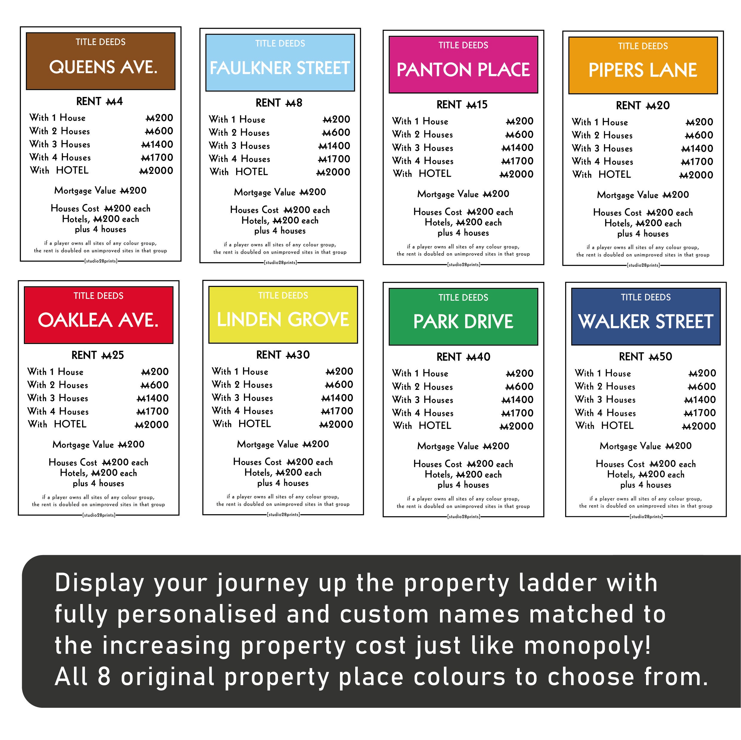 Original Monopoly Property Cards