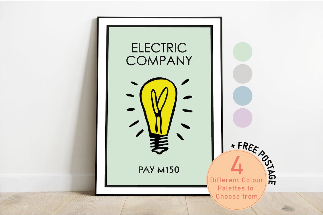Electric Company Monopoly Personalised Print | New Home, Gift, House ...