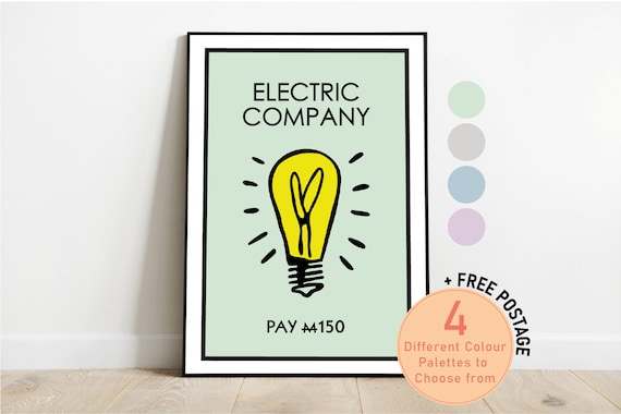 Electric Company Monopoly Personalised Print New Home Gift | Etsy