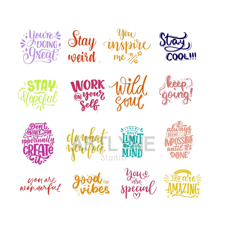 100 Motivational Quotes Clip Art PNG Bundle: Self Love, Faith, Kind ...