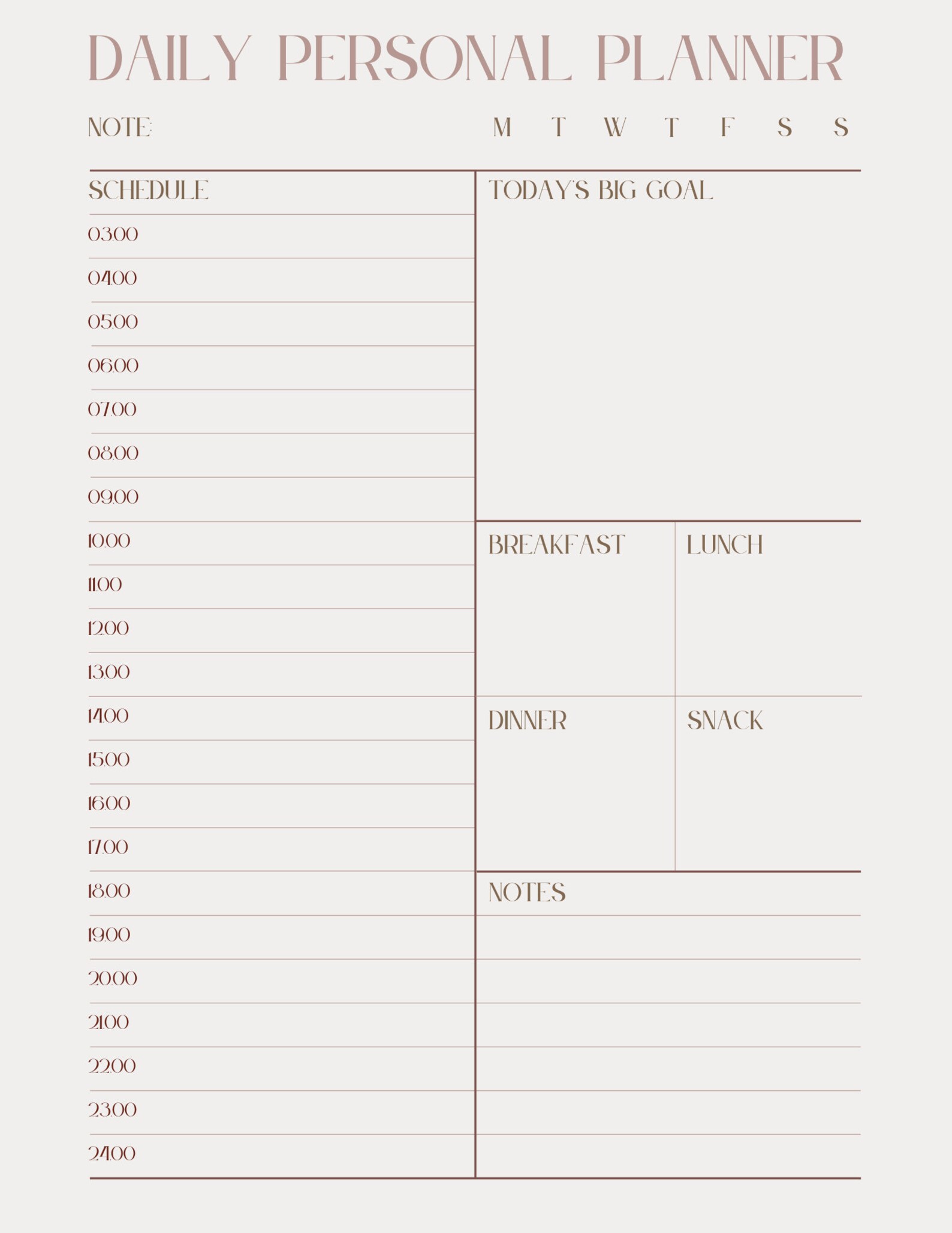 Daily Personal Planner, Digital Download, Personal Planner, Instant ...