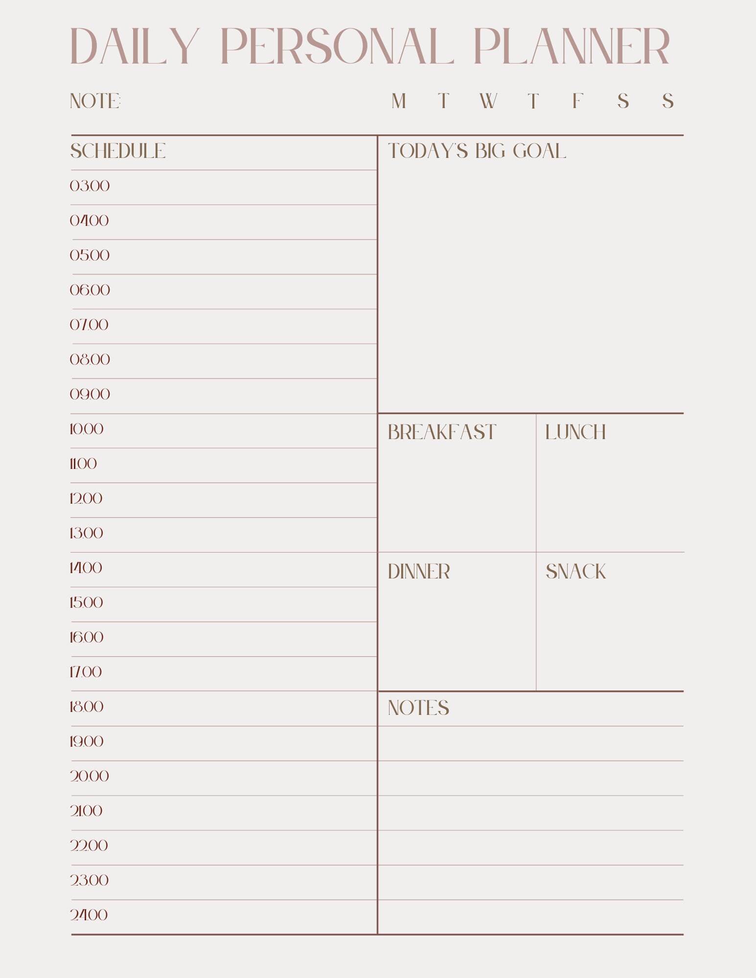 Daily Personal Planner, Digital Download, Personal Planner, Instant ...