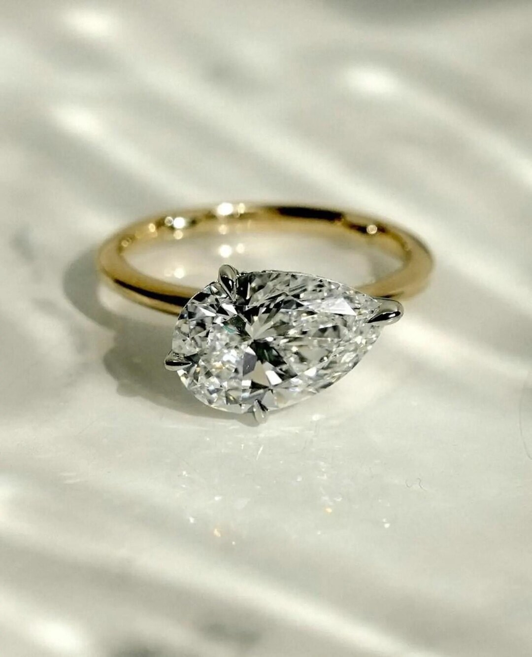 2.50 CT East West Pear Solitaire Engagement Ring, East to West Pear Two ...