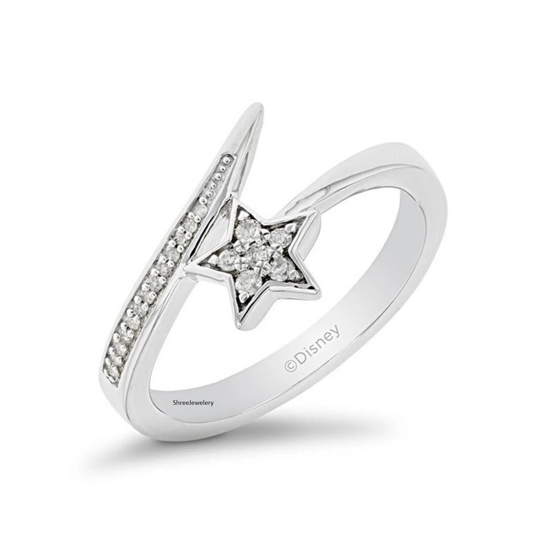 Bypass Ring Star Shape Swirl Engagement Ring 14K White Gold Wedding ...