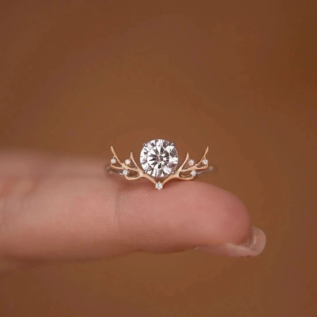 Antlers of Deer Ring Unique Art Deco Ring Promise Ring for Her Round ...
