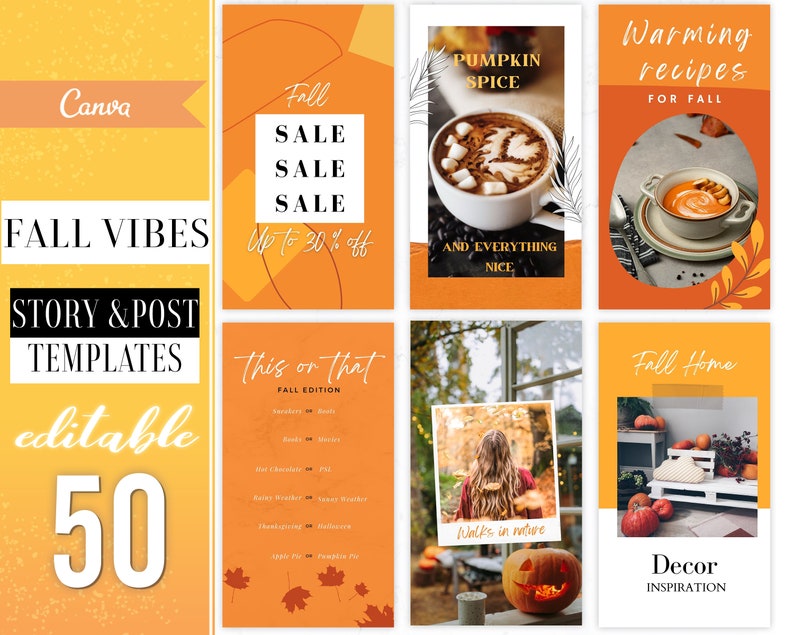 Fall Instagram Templates Canva Story & Posts Editable - Etsy