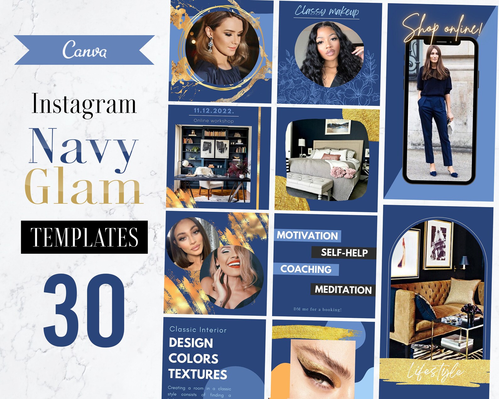 Navy Instagram Templates Classic Canva Story & Posts Editable - Etsy