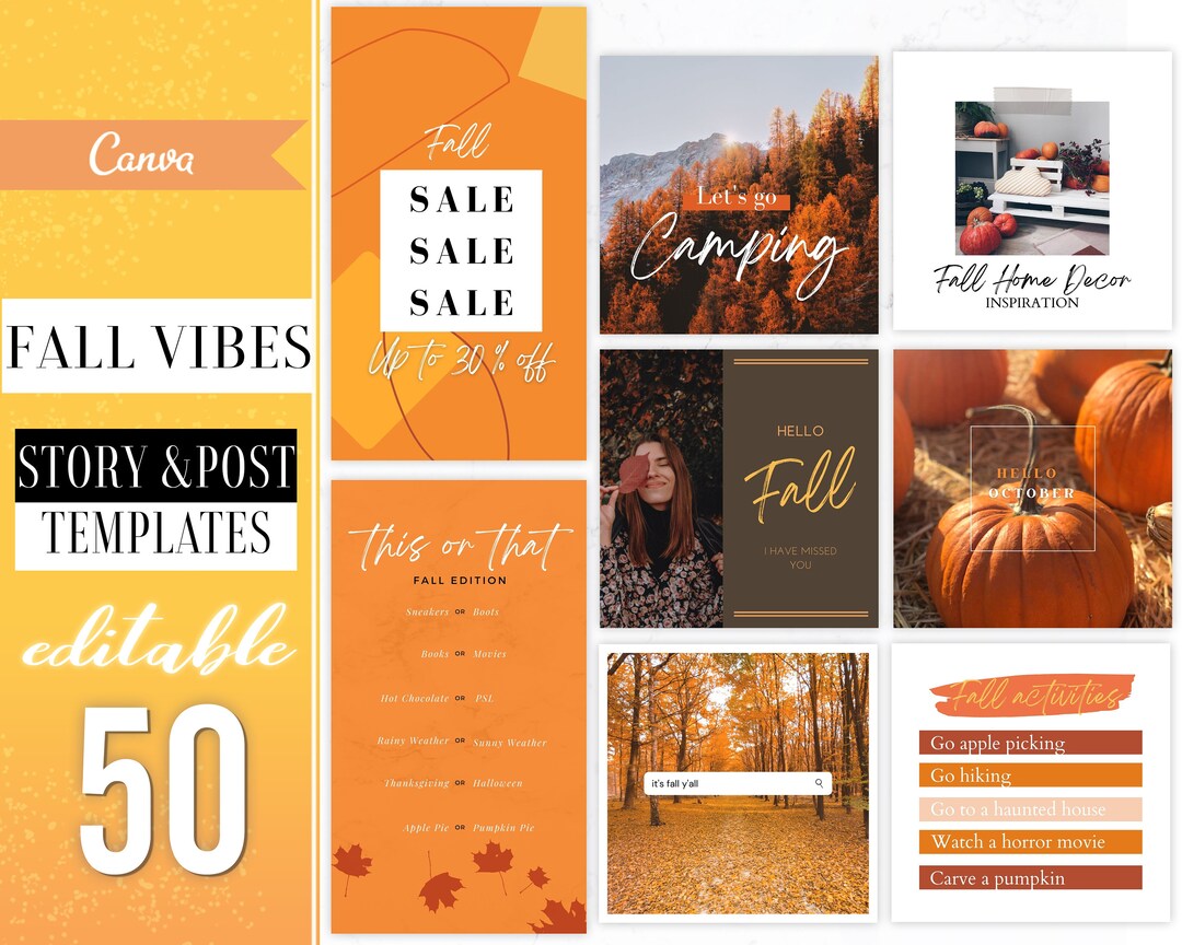 Fall Instagram Templates Canva Story & Posts Editable - Etsy