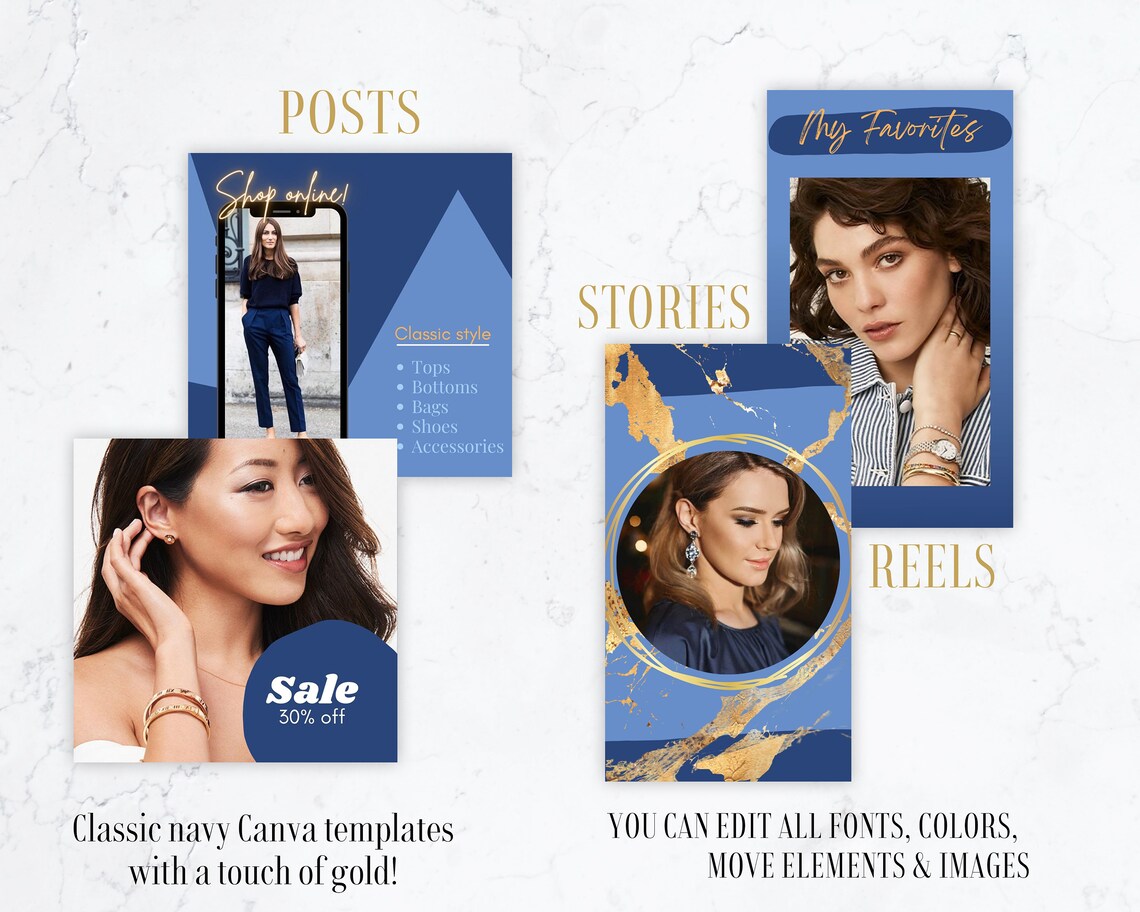 Navy Instagram Templates Classic Canva Story & Posts Editable - Etsy