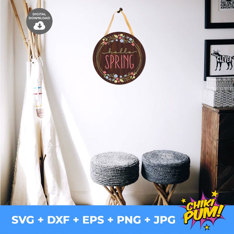 Hello Spring Svg Welcome Round Sign Svg Door sign svg | Etsy