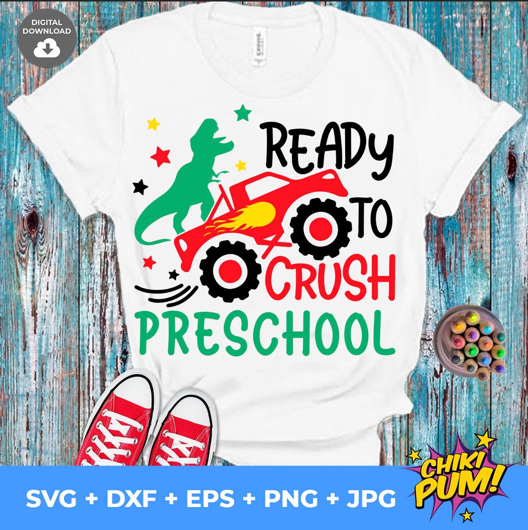 Ready to Crush Preschool SVG PNG: Monster Truck Dinosaur Cut Files ...
