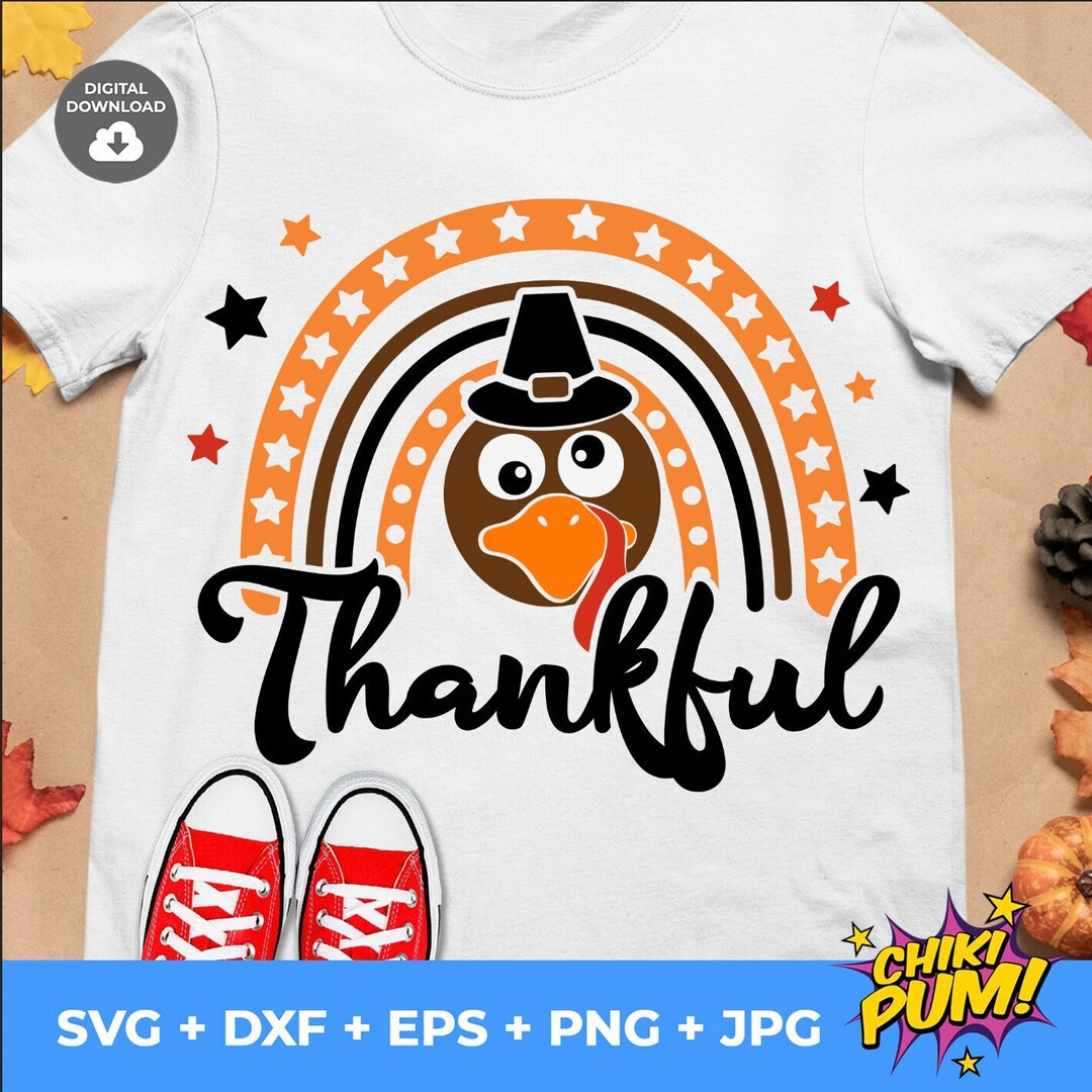 Turkey Rainbow Thankful SVG PNG: Fall Thanksgiving Cut Files (digital ...