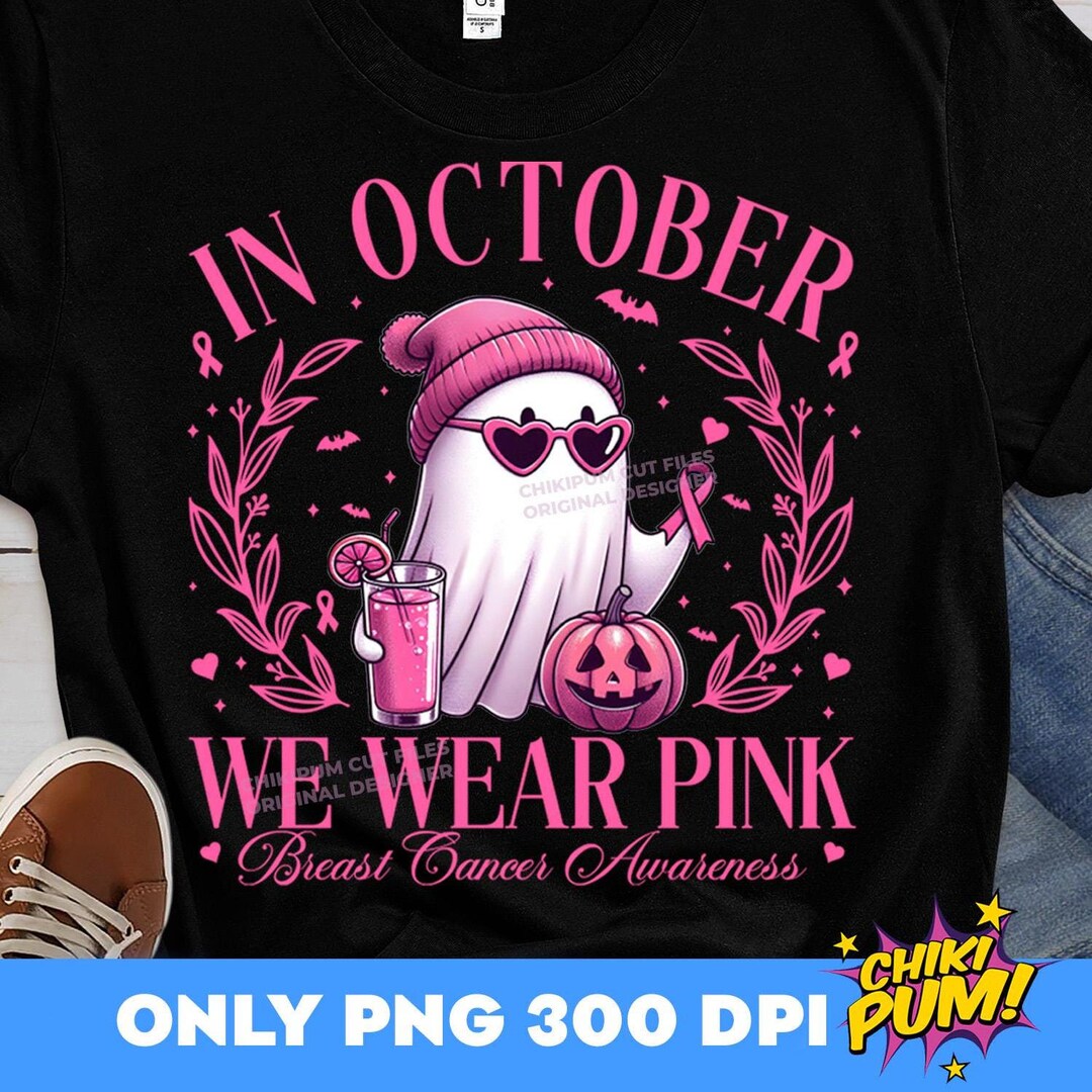 Pink Ghost Breast Cancer Awareness PNG, Halloween Ghost With Beanie ...