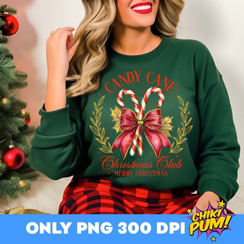 Candy Cane Christmas Club PNG: Coquette Christmas Design (digital ...