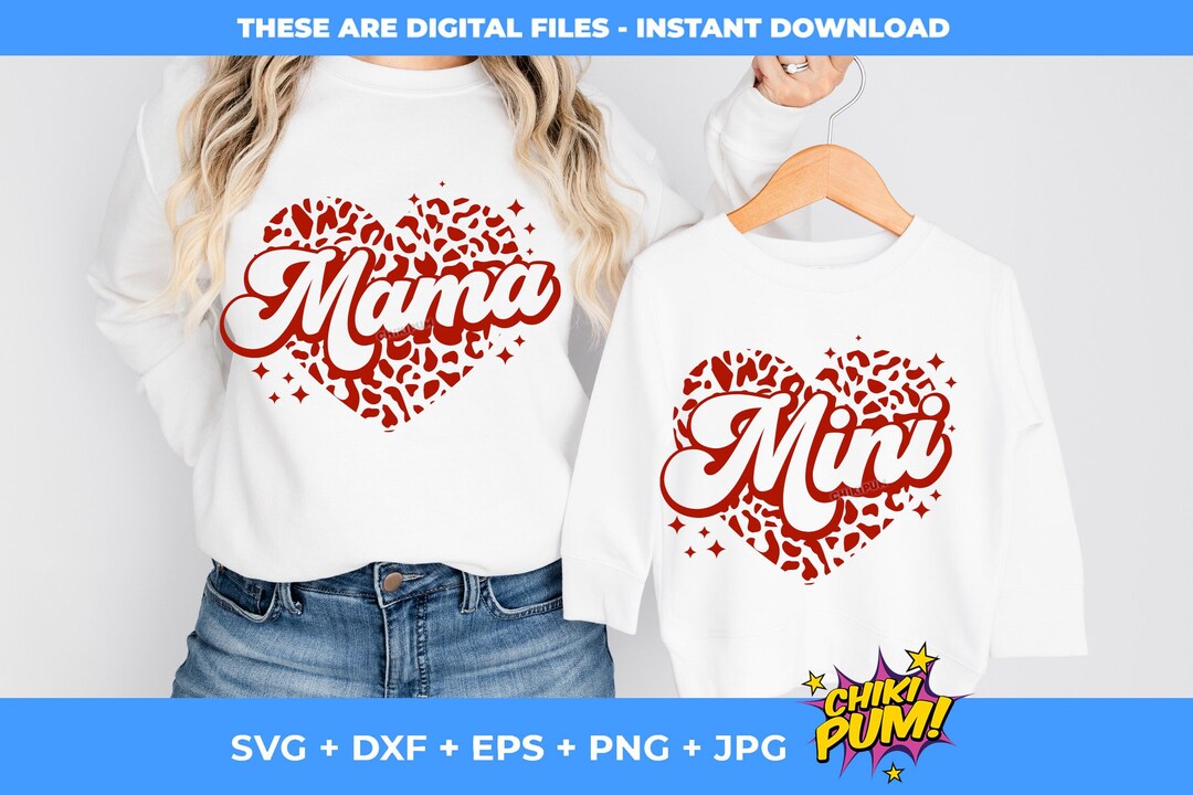 Mama and Mini Leopard Heart SVG PNG: Matching Family Design (digital ...