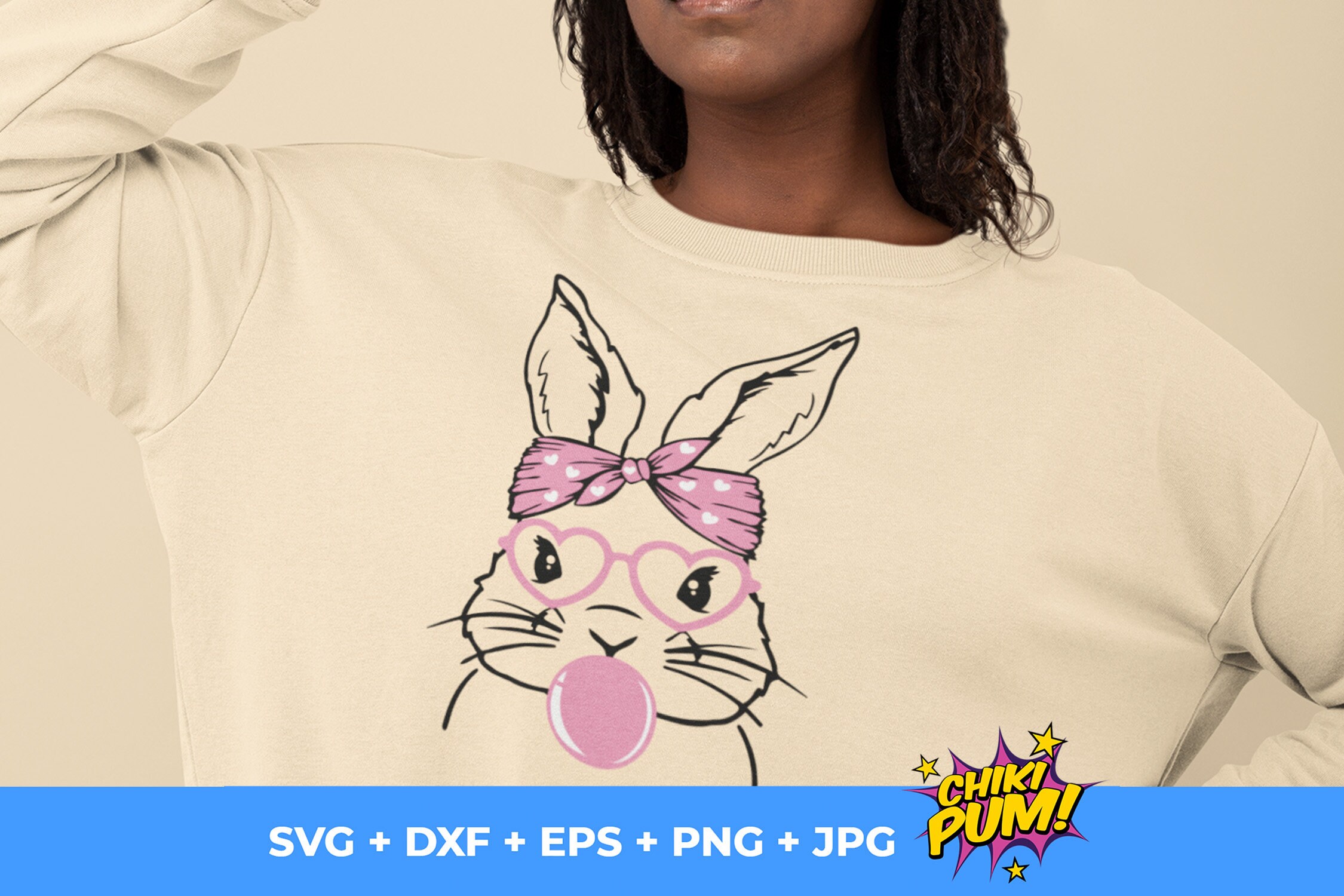 Cute Bunny With Bandana Svg Png Bunny With Bubblegum Svg - Etsy