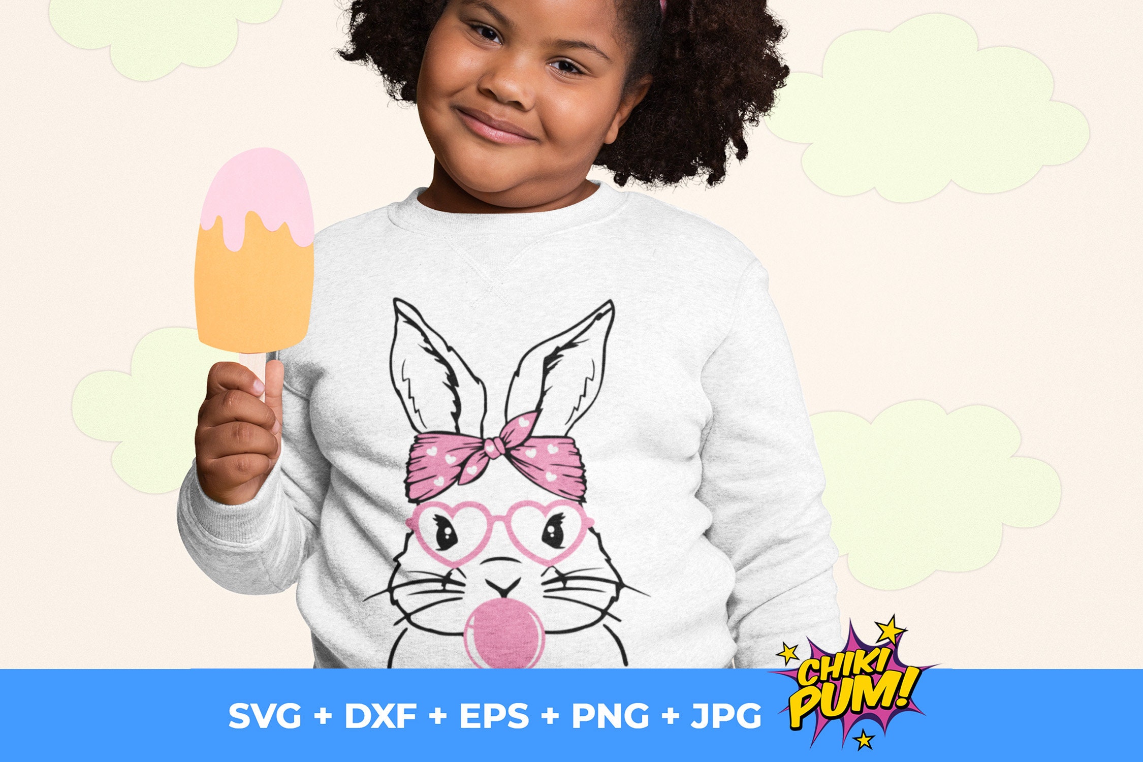 Cute Bunny With Bandana Svg Png Bunny With Bubblegum Svg - Etsy