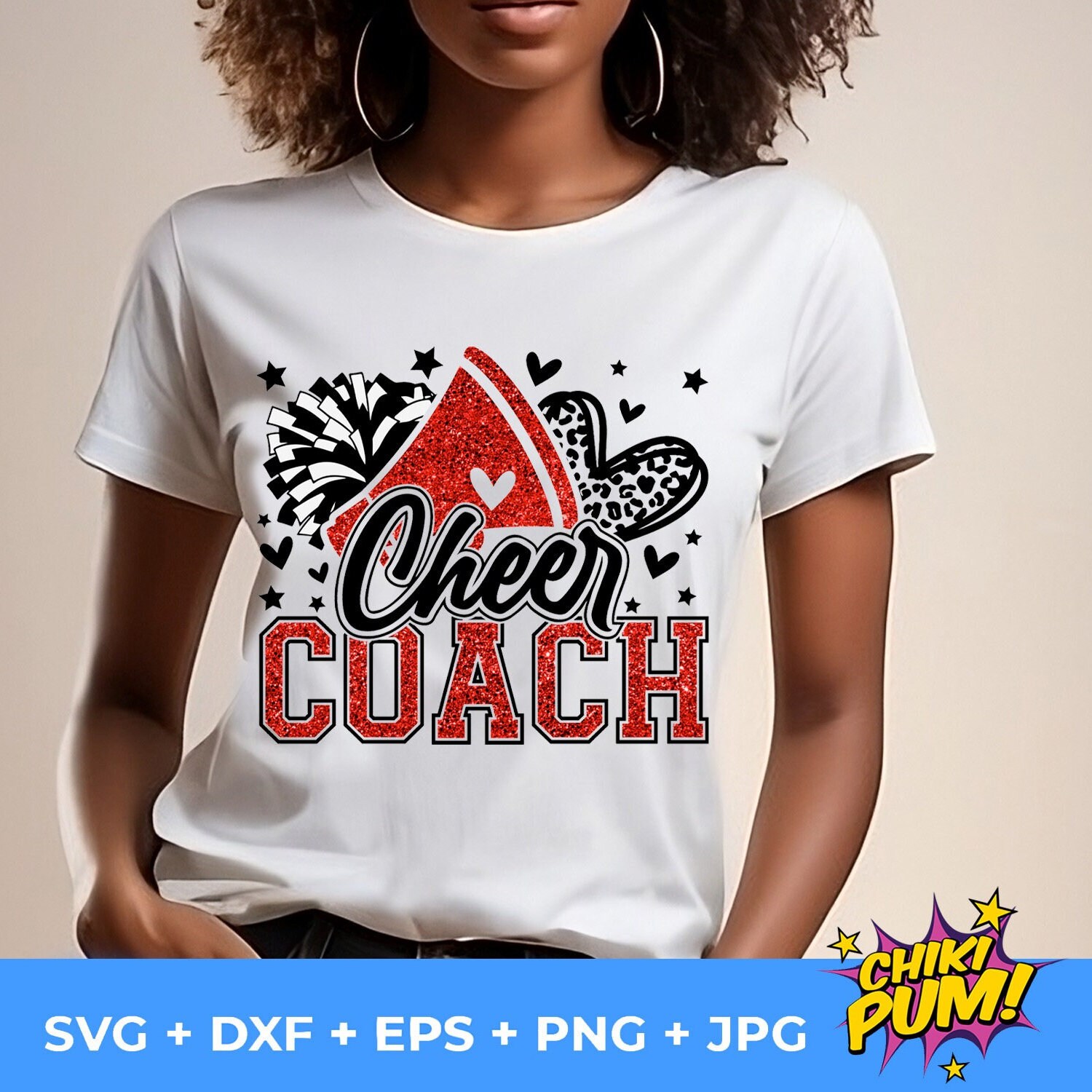 Cheer Coach SVG, Cheer Coach Glitter Png, Red Glitter Cheerleader Png ...