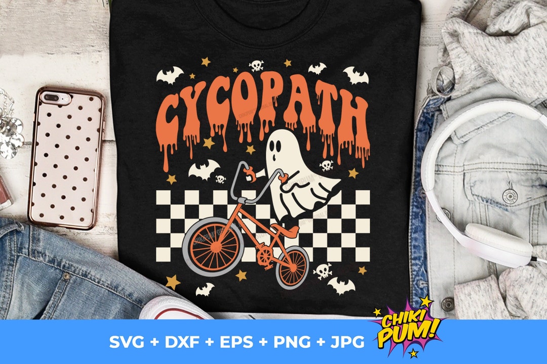 Cycopath Ghost on Bicycle SVG PNG: Funny Halloween Retro Design ...