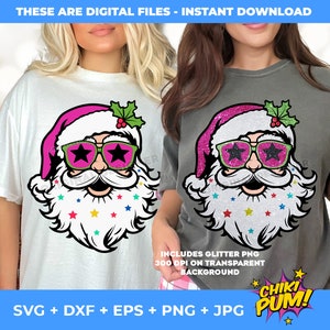 Pink Santa Png, Pink Santa SVG, Christmas Glitter Png, Glitter Bling ...