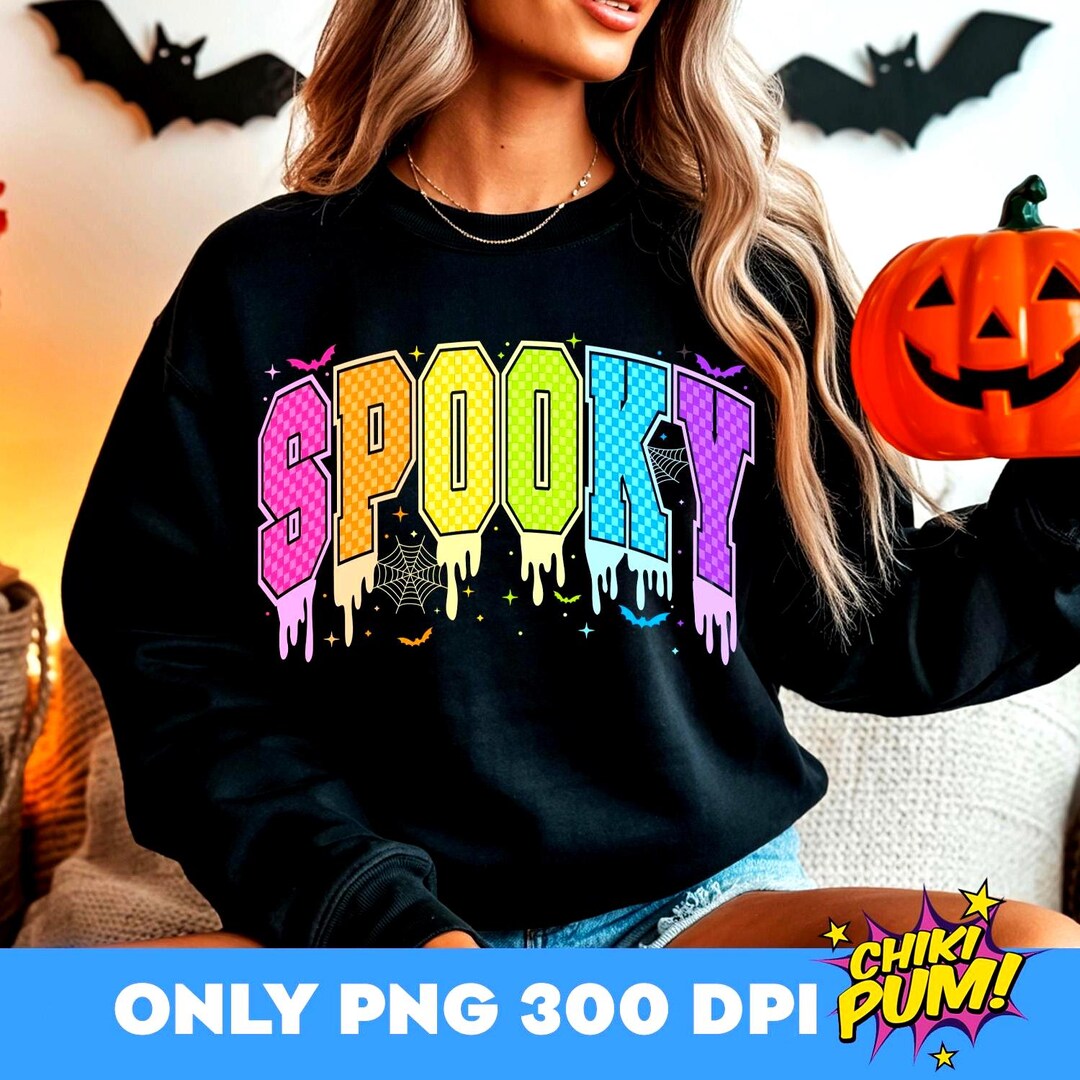 Neon Checkered Halloween Spooky Drip Png, Retro Halloween Spooky ...