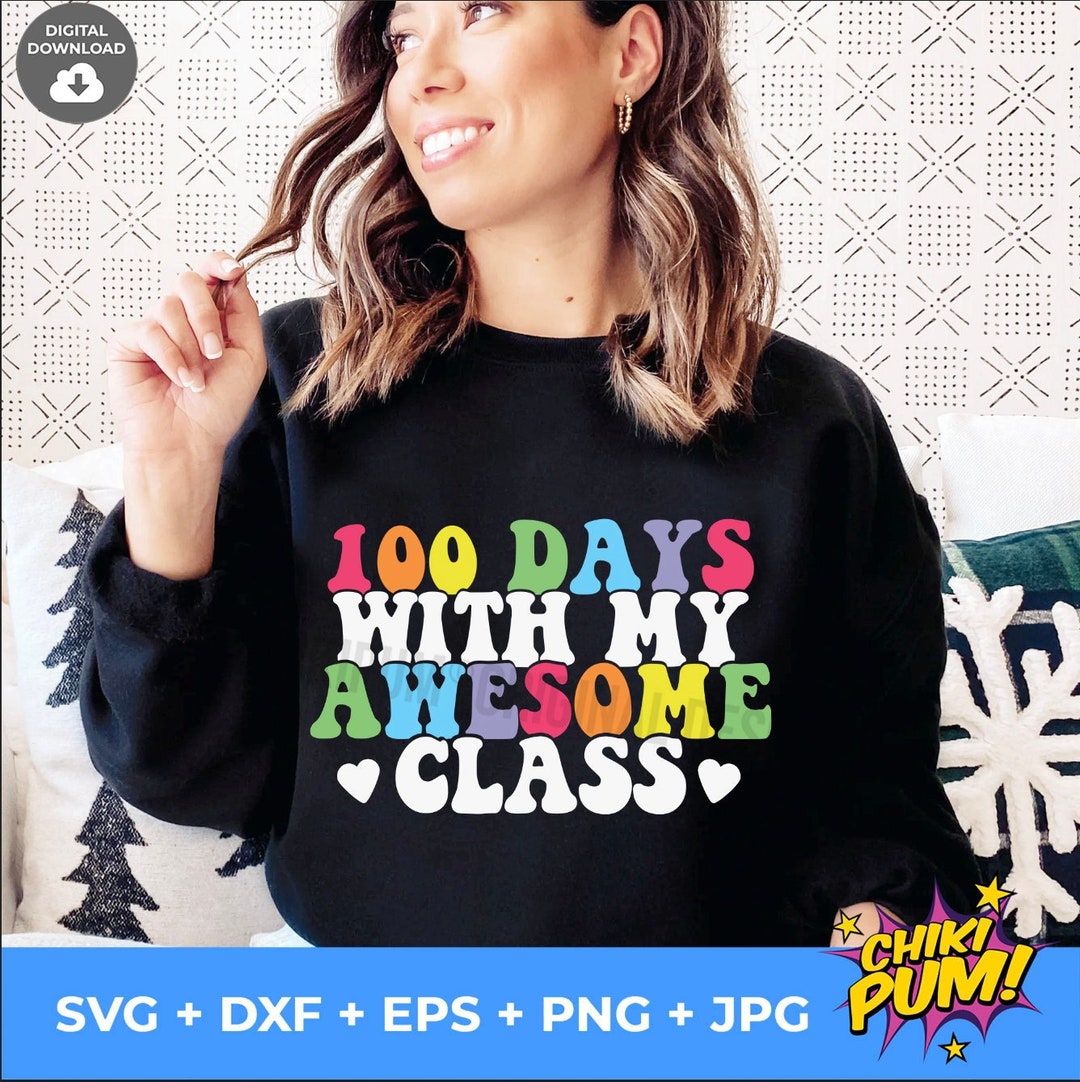 100 Days With My Awesome Class SVG, 100 Days of School SVG, Retro ...