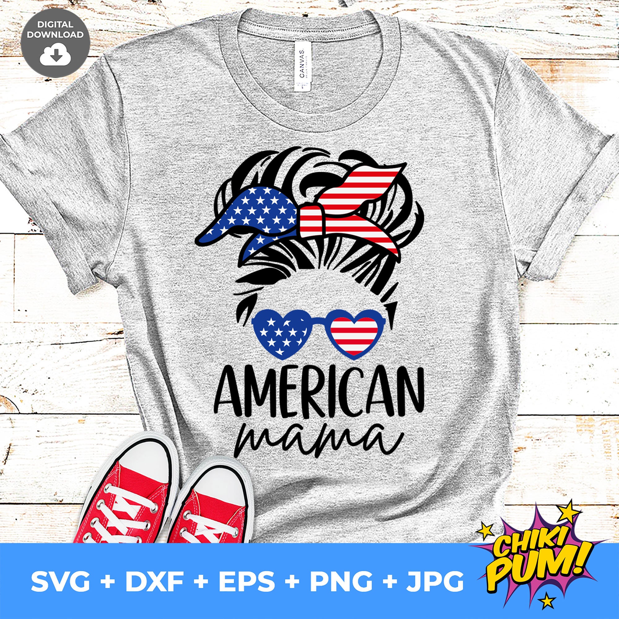 American Mama SVG Cut File for Cricut Mama Messy Bun Svg - Etsy