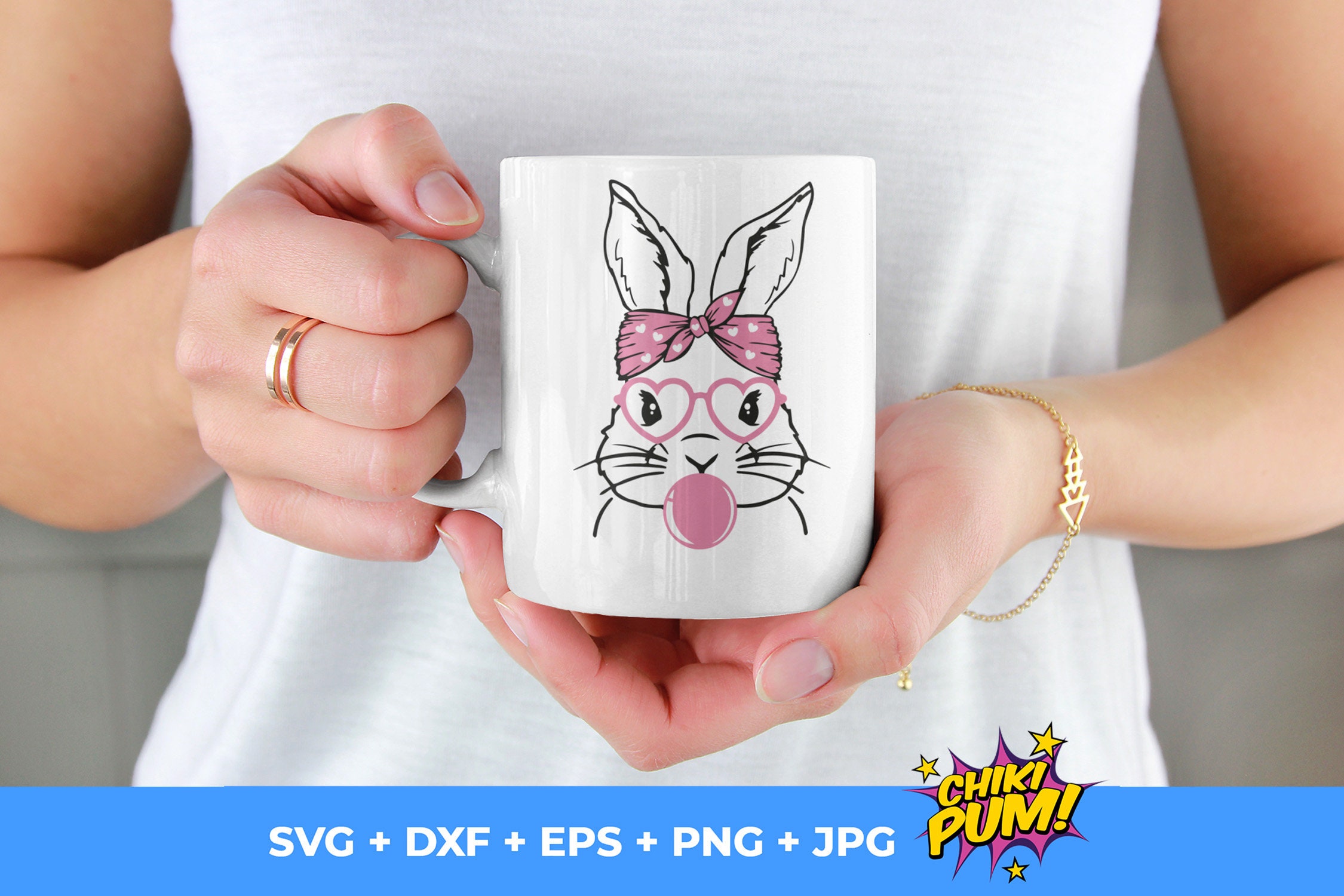 Cute Bunny With Bandana Svg Png Bunny With Bubblegum Svg - Etsy