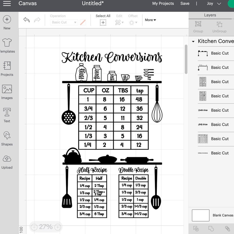 Kitchen Conversions Table of Kitchen Recipe Conversions | Etsy