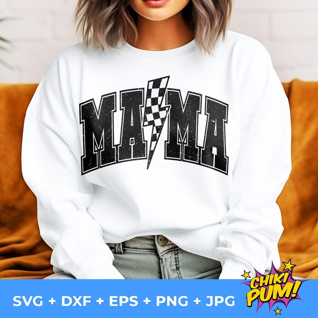Retro Mama Lightning Bolt SVG PNG: Solid and Distressed Design (digital ...