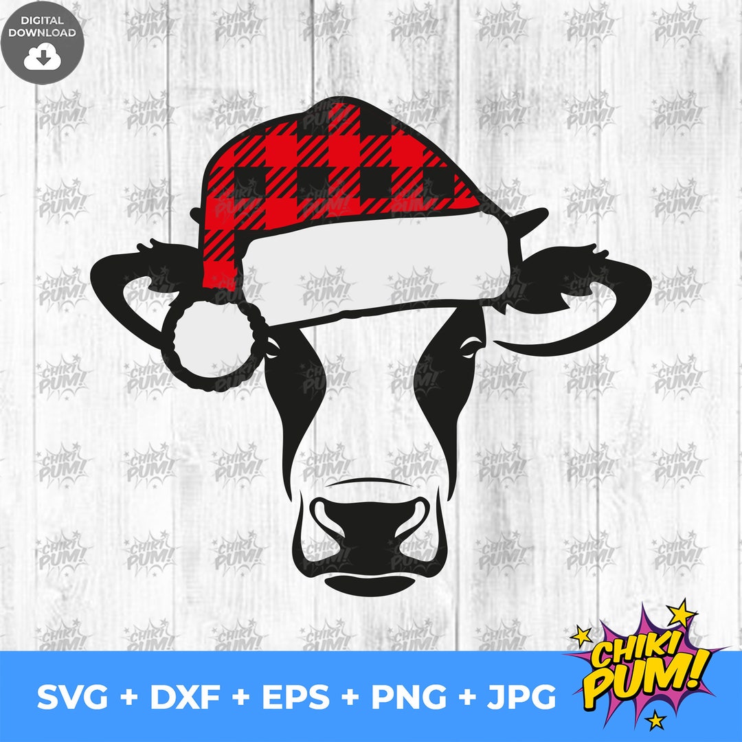 Cow With Hat SVG, Christmas Cow Svg, Christmas Cow Cut File, Cow Head ...