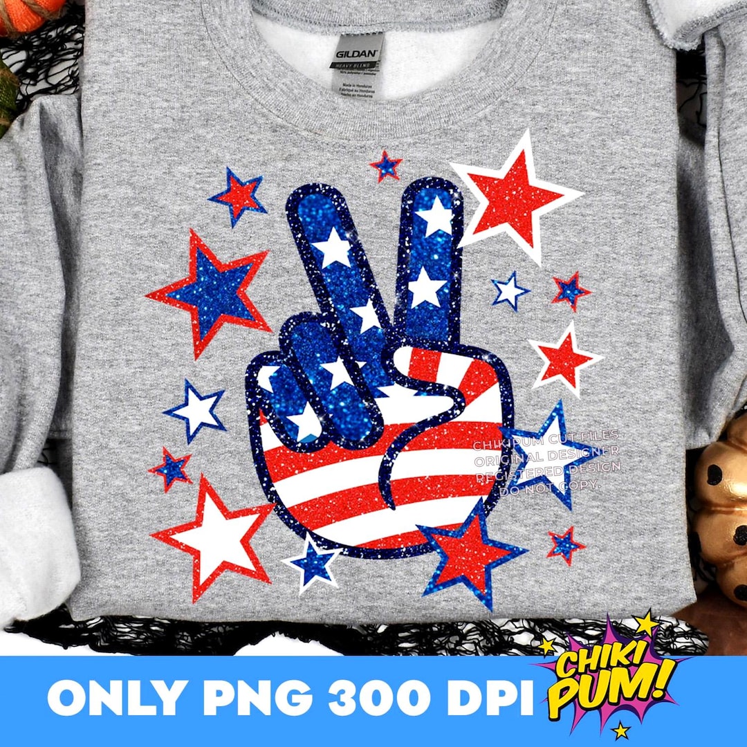 Patriotic Peace Sign PNG: Glitter USA Flag, 4th of July Design (digital ...