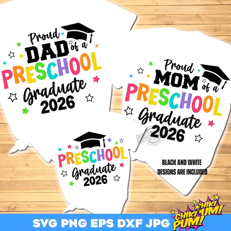 Preschool Graduation 2026 Family SVG PNG Bundle: Proud Mom, Dad, Grad ...