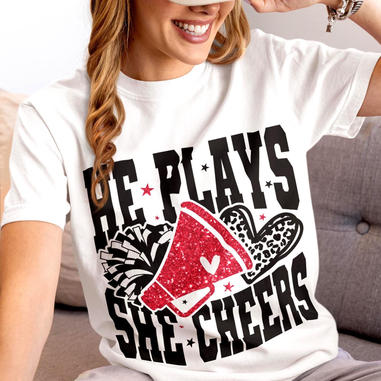 Football and Cheer Mom Svg SVG PNG, He Plays She Cheers Football Mom ...