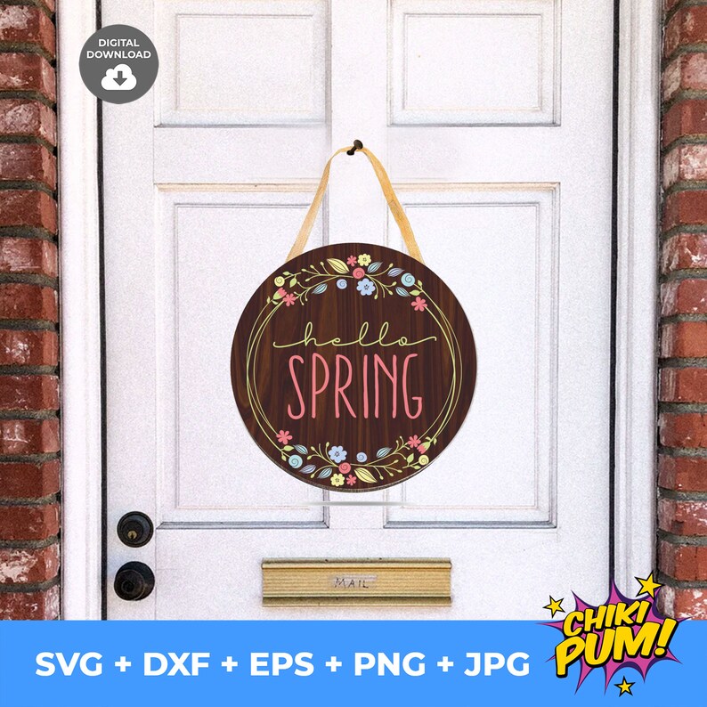 Hello Spring Svg Welcome Round Sign Svg Door sign svg | Etsy