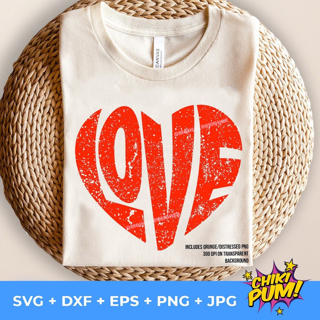 Retro Love Heart SVG PNG: Distressed Valentine's Day Cut Files (digital ...