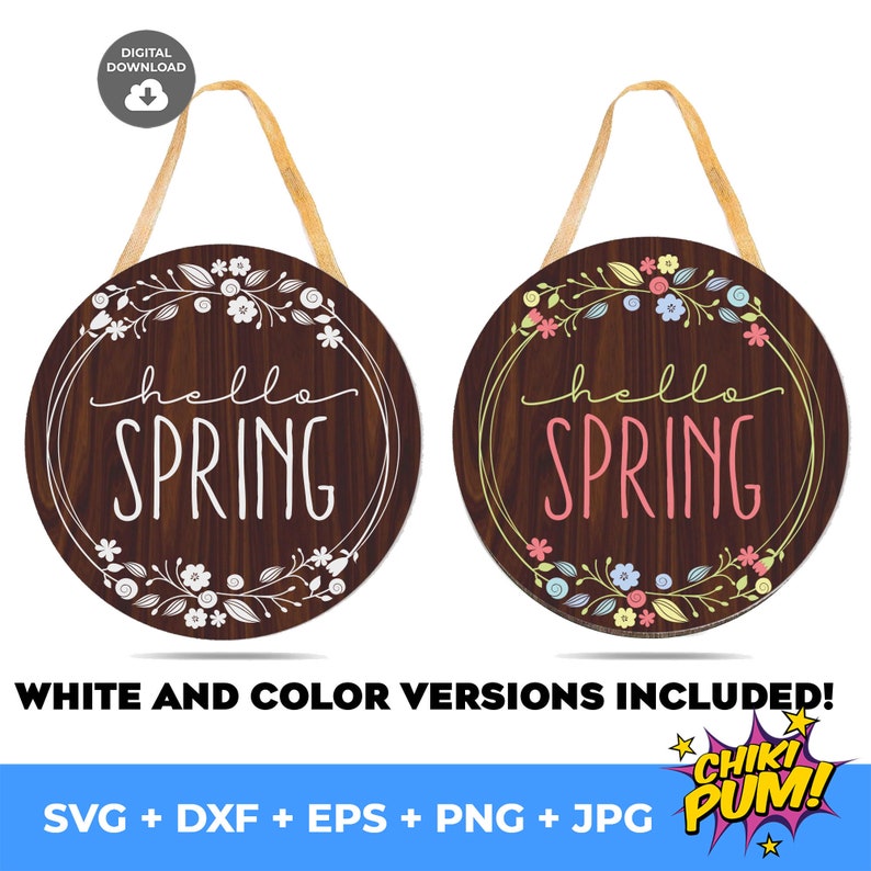 Hello Spring Svg Welcome Round Sign Svg Door Sign Svg Etsy