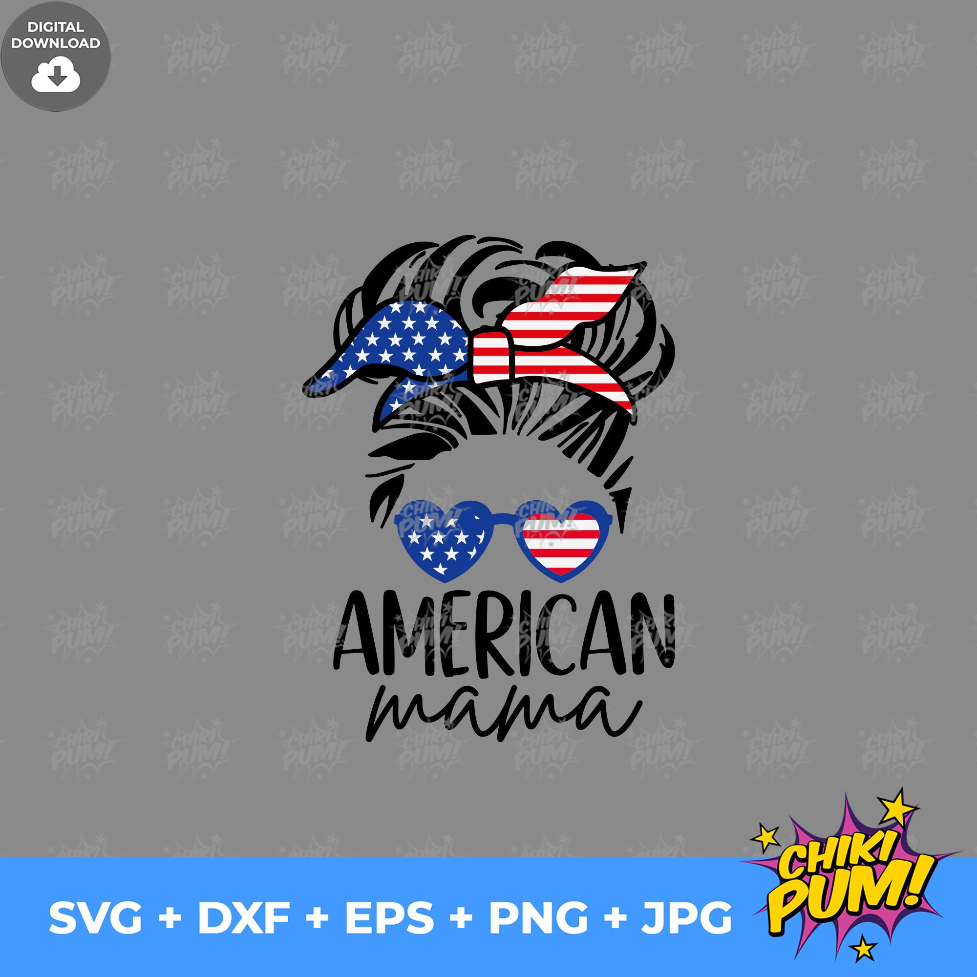American Mama SVG Cut File for Cricut Mama Messy Bun Svg - Etsy