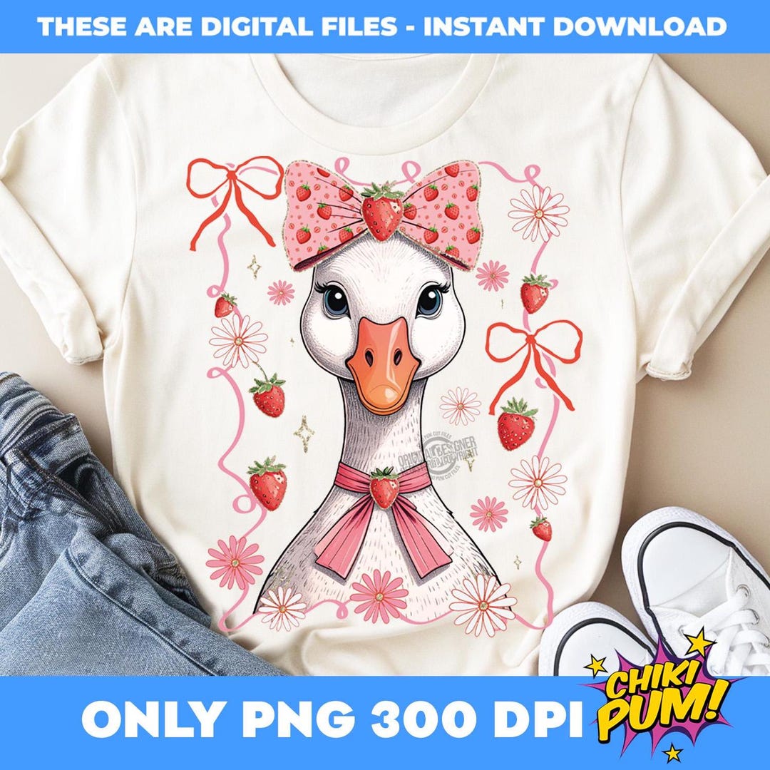 Cute Strawberry Goose PNG, Coquette Goose Strawberry Png, Summer Goose ...