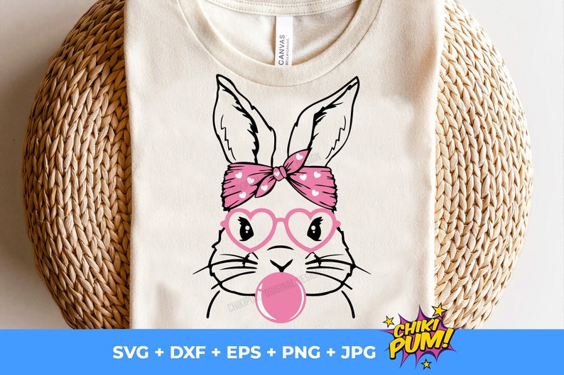 Cute Bunny With Bandana Svg Png Bunny With Bubblegum Svg - Etsy