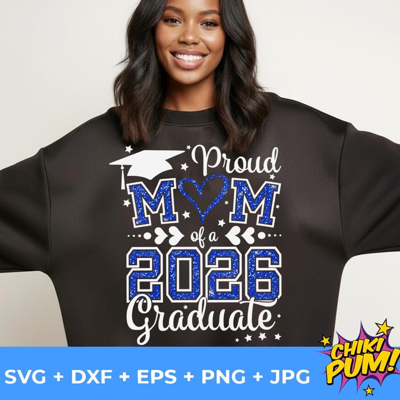 Proud Mom 2026 Graduate SVG - Class of 2026 - Blue Glitter PNG (digital ...