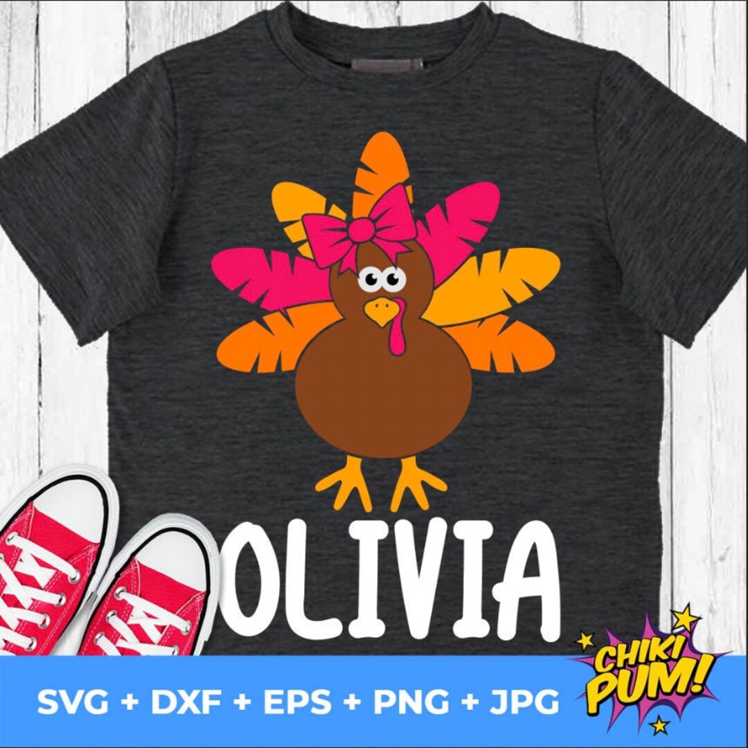 Girl Turkey Thanksgiving SVG PNG: Kids Shirt Design, Clipart (digital ...