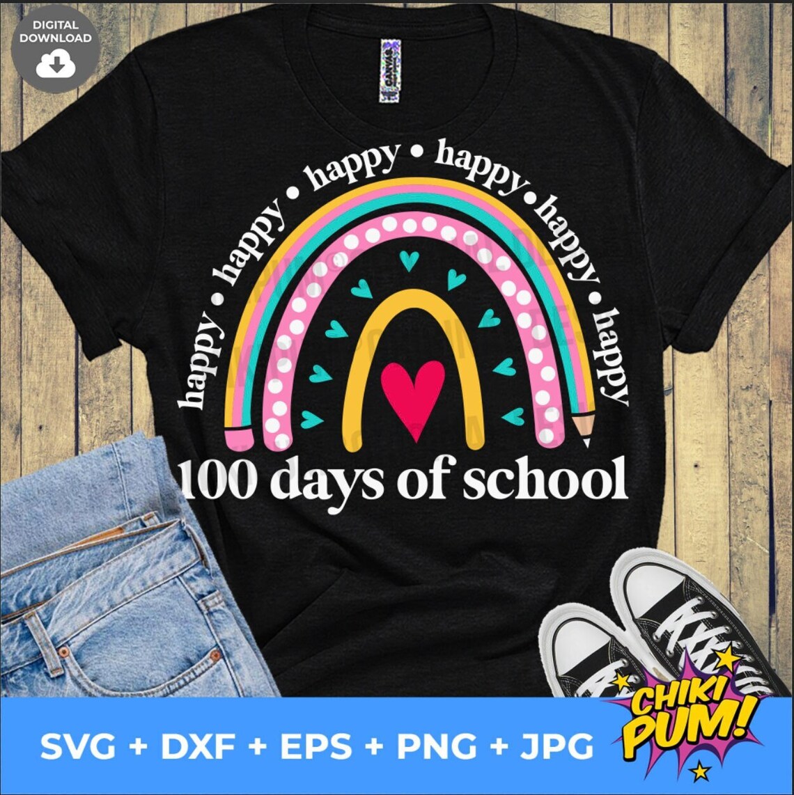 Happy 100 Days of School Rainbow SVG PNG: Teacher Design (digital ...
