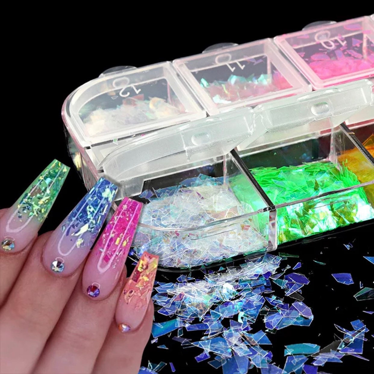 12 Pack Iridescent Flakes Nail Art - Etsy