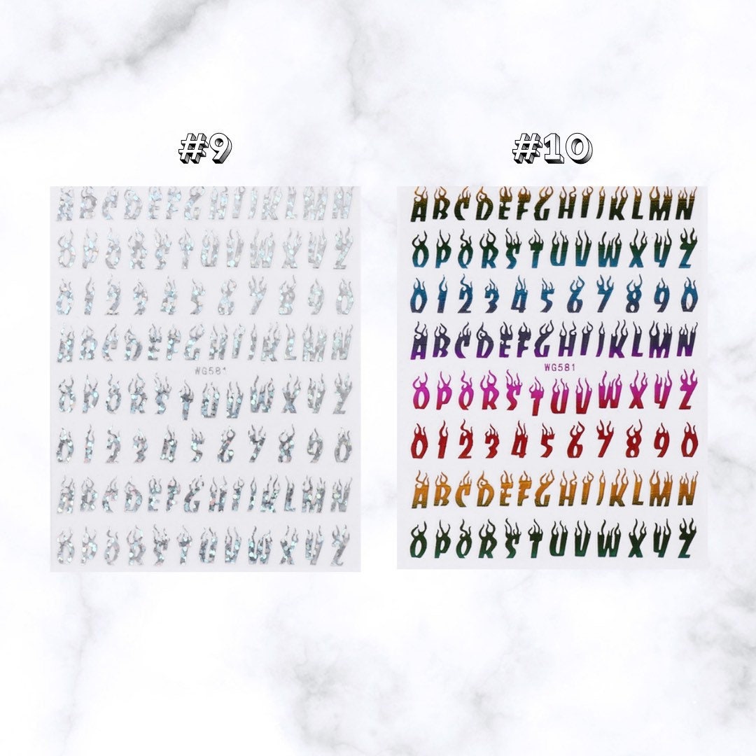 Fire Flame Numbers & Letters Holographic Nail Art Stickers - Etsy